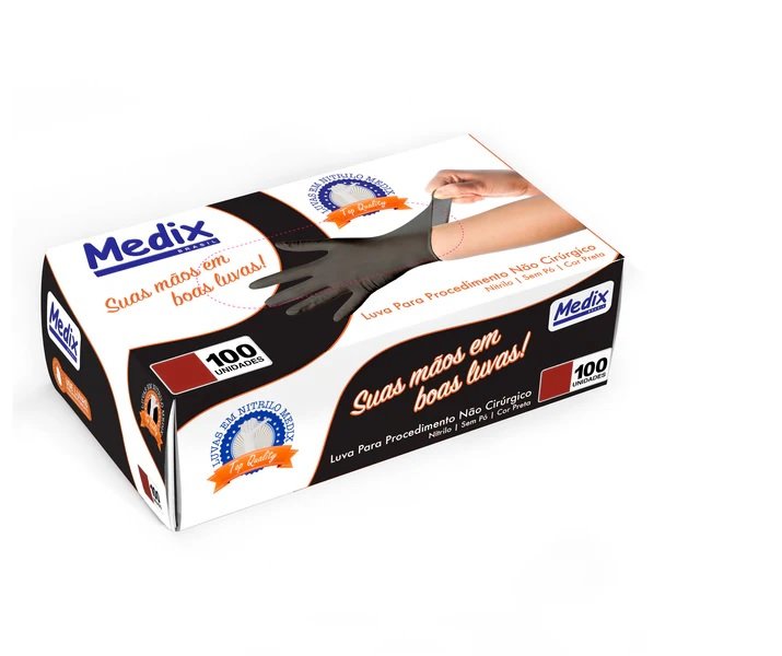 Luva Nítrilica Preta Sem Pó Medix Tamanho M 100 Unidades - Disk Kosméthicos